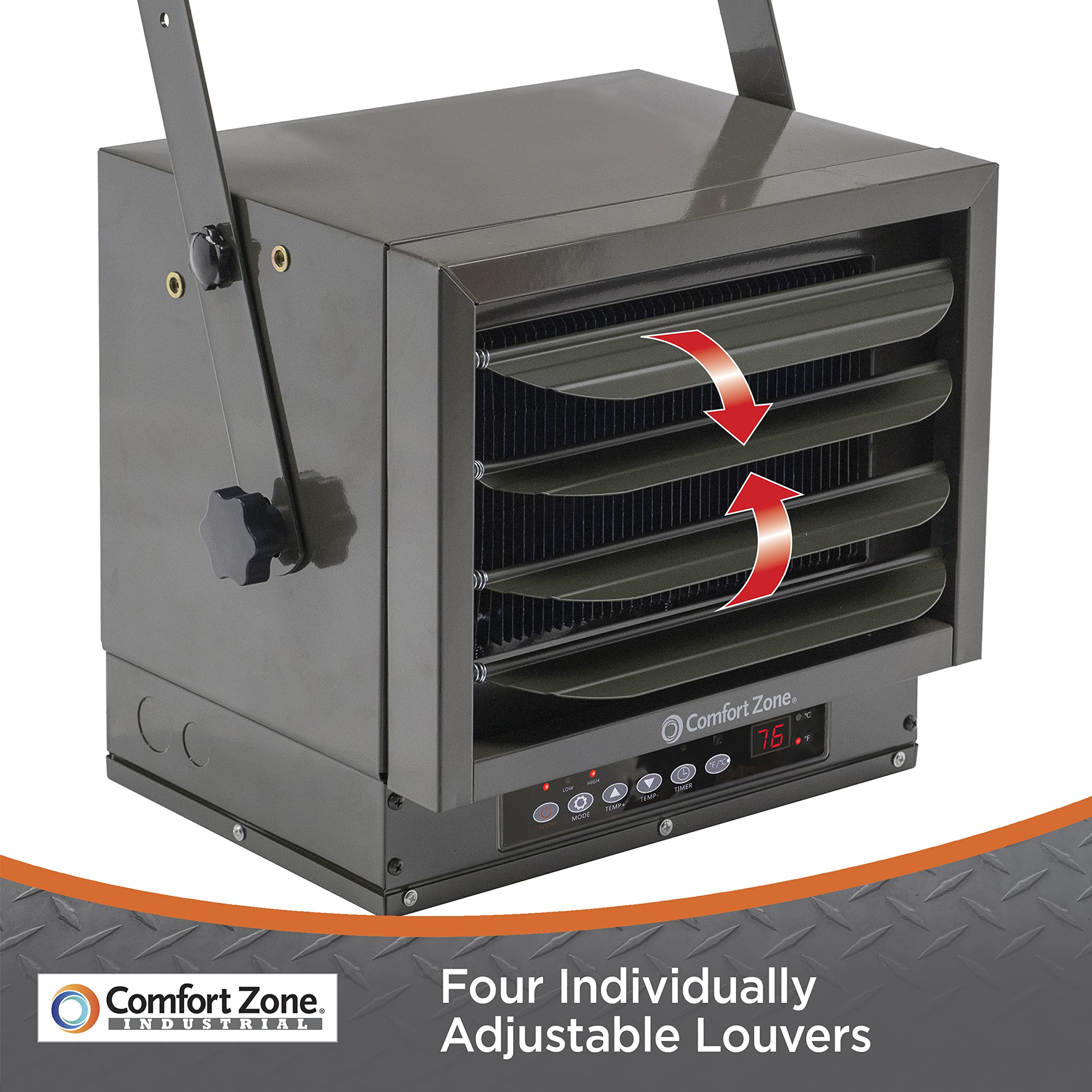 Comfort Zone Hard-Wired Ceiling Mount Garage Space Heater with Remote, 7,500 Watt, 240 Volt, Fan-Forced, Overheat Protection, Digital Thermostat, 12-Hour Timer, Ideal for Garage & Workshop, CZ230ER