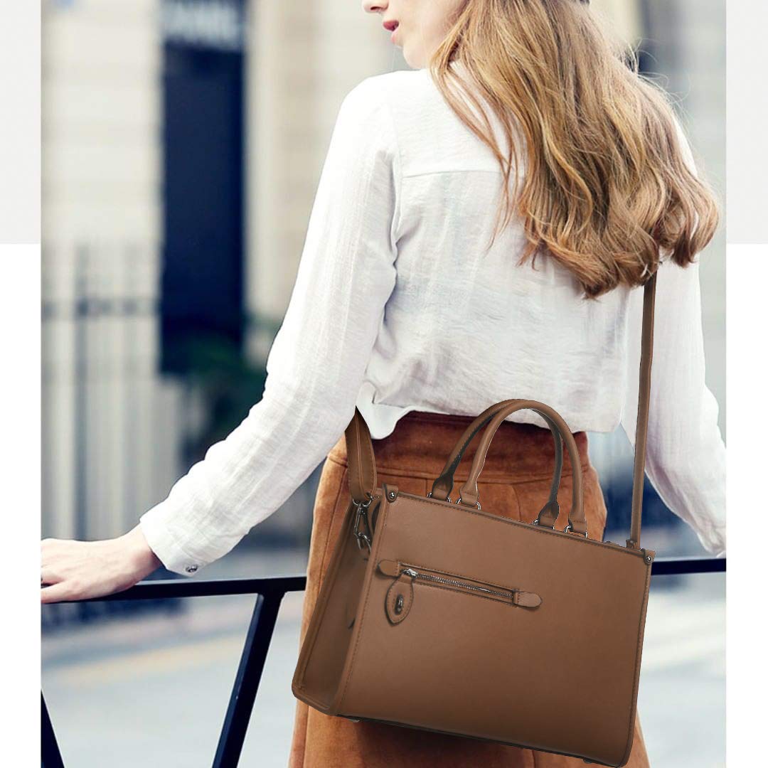 Dasein Purses Handbags for Women Satchel Bags Top Handle Work Tote Bag Shoulder Bag With Matching Wallet (Coffee)