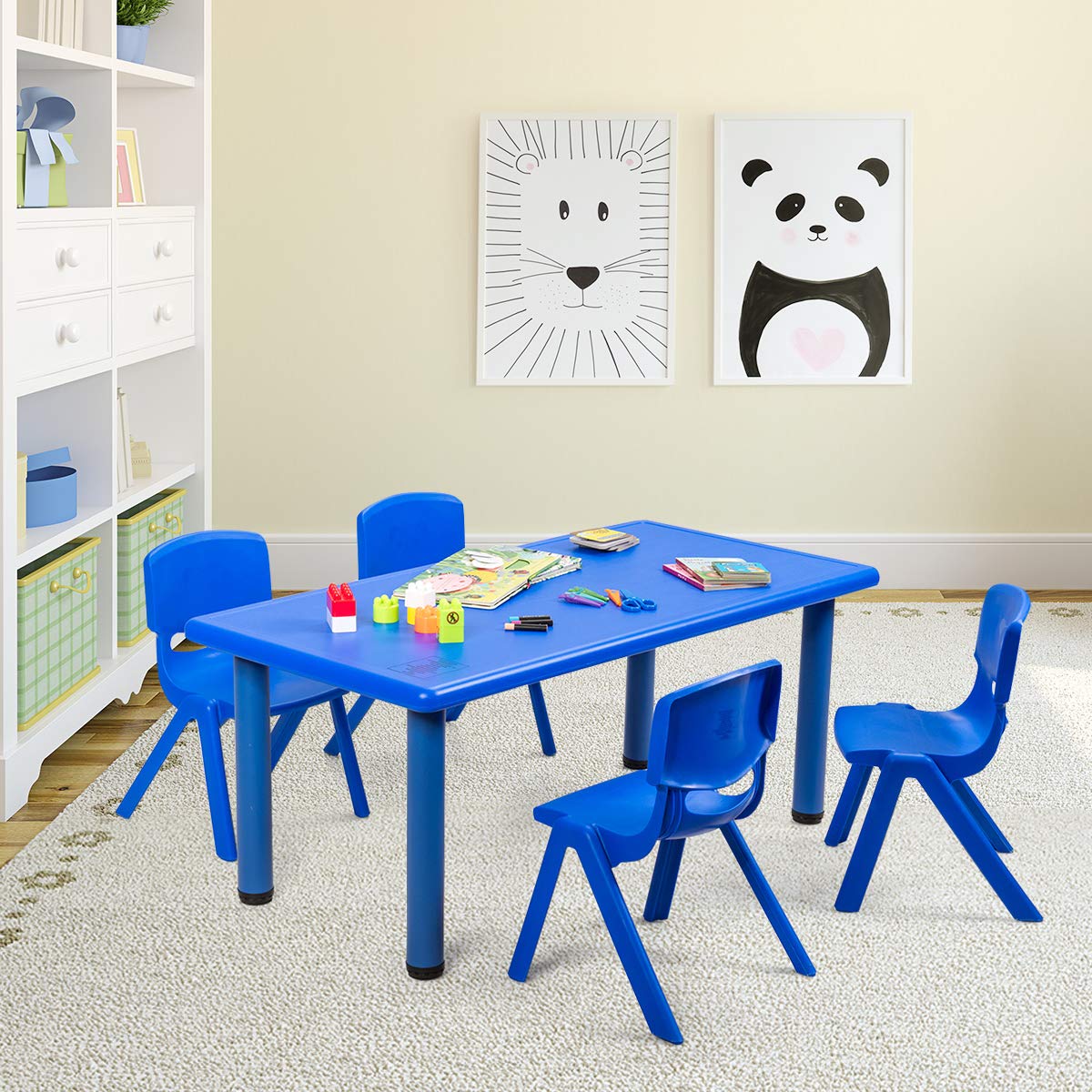 Costzon Plastic Stackable School Chairs, 4 Pack, Kids Learning Chairs with 11 inch Seat Height, Carrying Handle, Waterproof Children Chairs for Playrooms, Schools, Daycares and Home (4 Pack, Blue)
