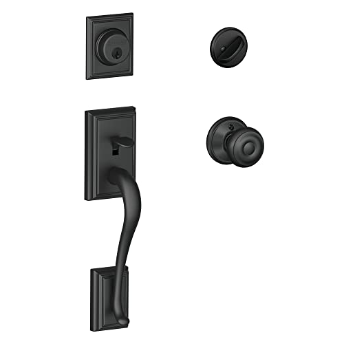 Schlage F60 ADD 622 GEO Addison Front Entry Handleset with Georgian Knob, Deadbolt Keyed 1 Side, Matte Black