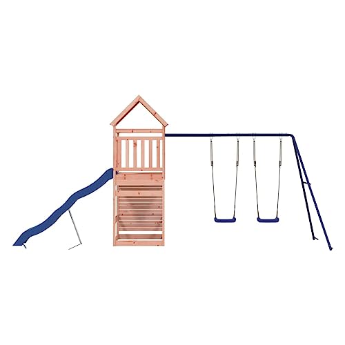vidaXL Swing Set, Outdoor Backyard Wooden Playset Playground Equipment with Slide, Playground Set for Kids Age 3-8 Years, Solid Wood Douglas