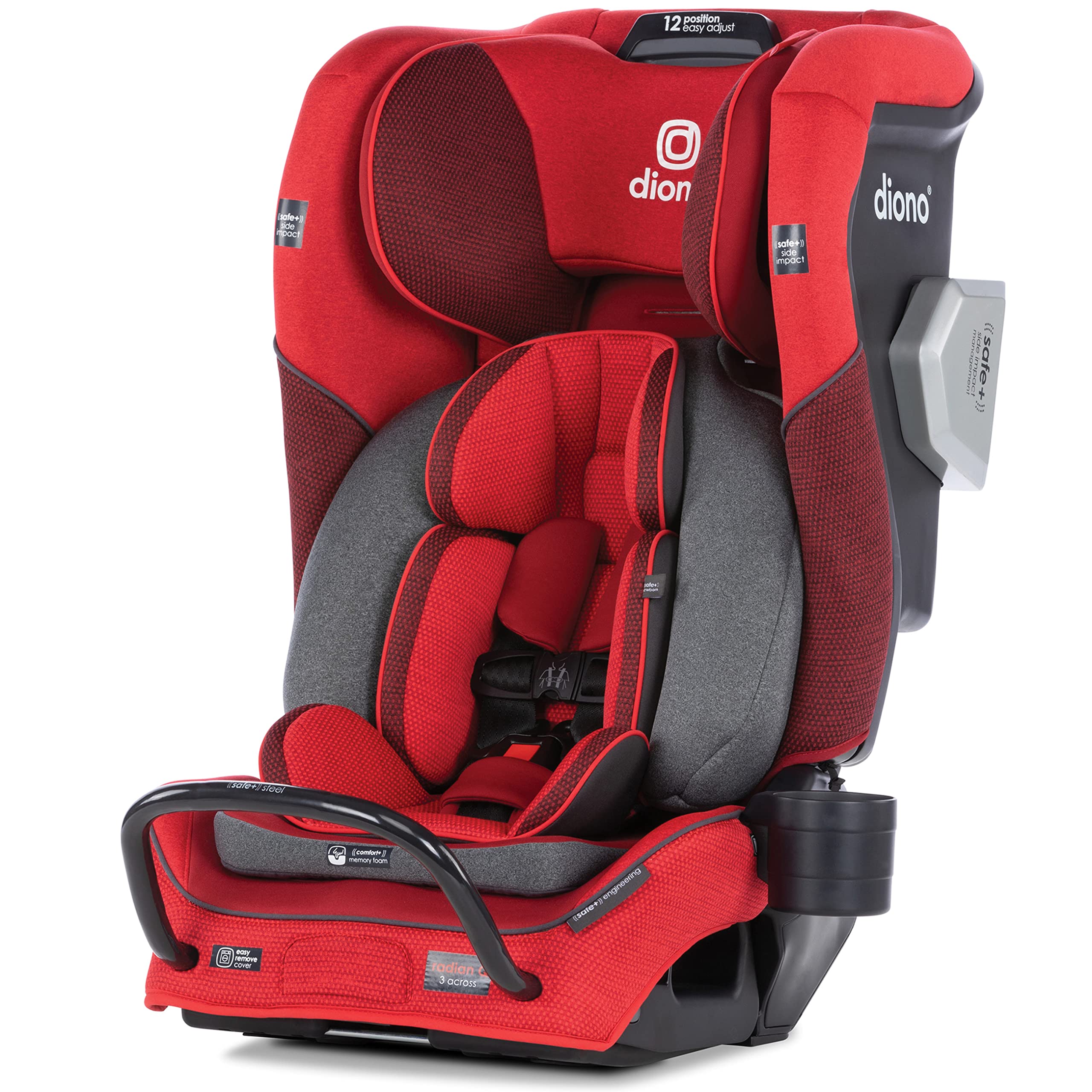 Diono Radian 3QXT 4-in-1 Rear and Forward Facing Convertible Car Seat, Safe Plus Engineering, 4 Stage Infant Protection, 10 Years 1 Car Seat, Slim Fit 3 Across, Red Cherry