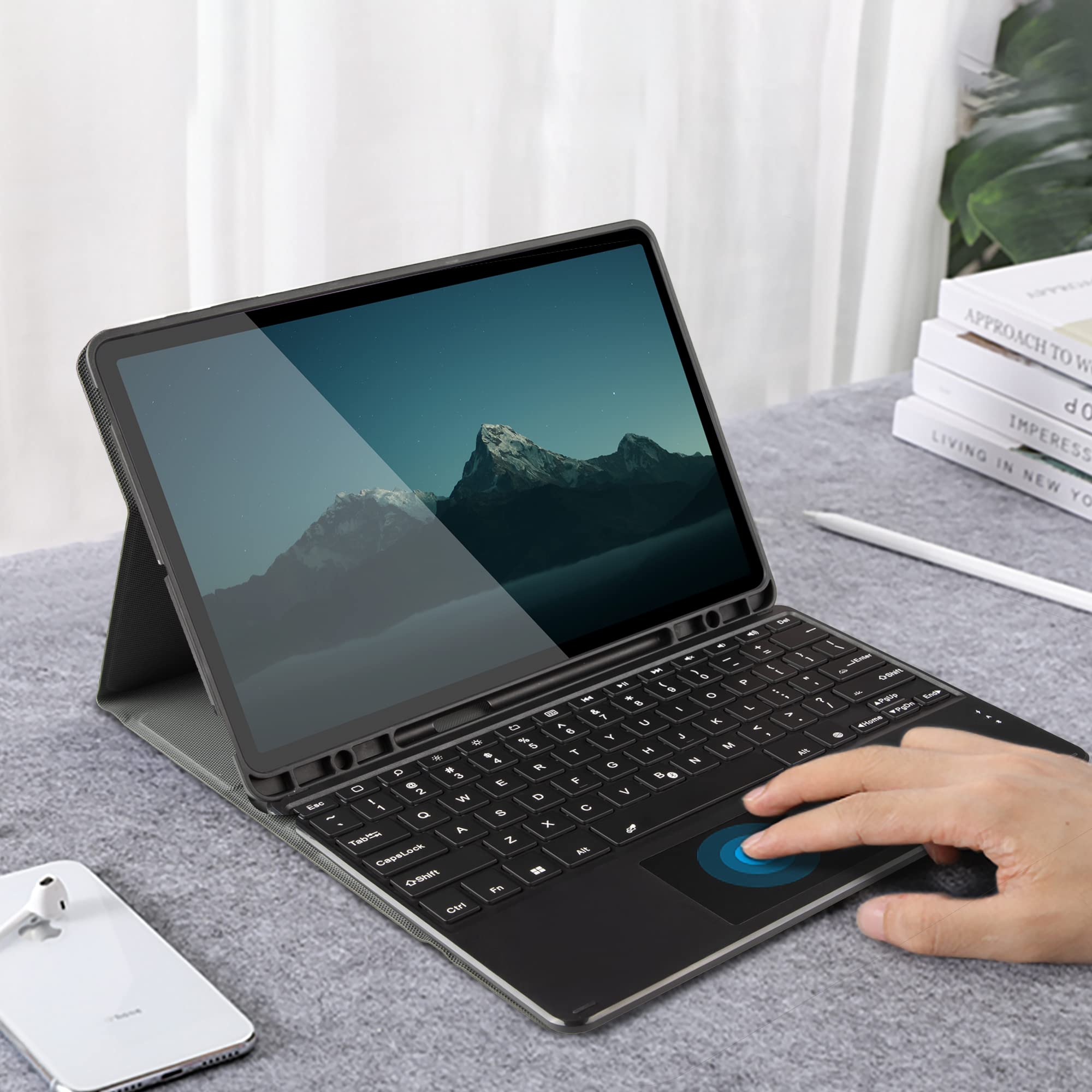 Keyboard Case with Touchpad for Samsung Tab S7 FE/ S7 Plus/ S8 Plus 12.4 Inch, 7 Colors Backlight, Stand Cover with Detachable Bluetooth Keyboard, Trackpad for Galaxy Tab S8+/ S7+ / S7 FE 12.4", Black