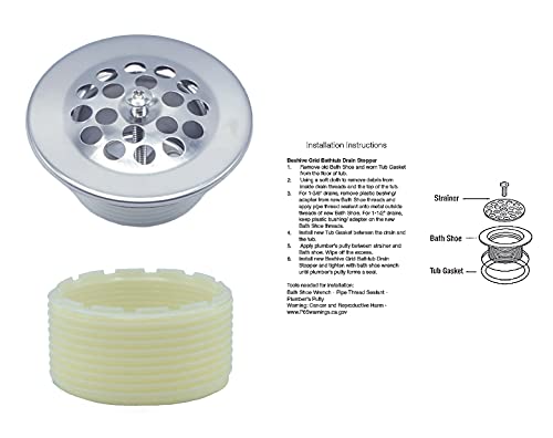 Gold-Hao-the-bathroom Beehive Grid Bathtub Drain with 1-1/4 Inch Fine Thread and 1-1/2 Inch Course Thread Bushing (Chrome)