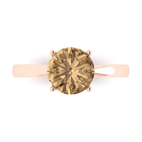 Clara Pucci 1.9ct Round Cut Solitaire Brown Champagne Diamond Bridal Designer Wedding art deco Anniversary Ring in 14k Rose Gold