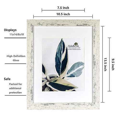 Scholartree Rustic White Wooden 11x14 Picture Frame set of 2,Display 11x14 without Mat or 8x10 with Mat,Wall Gallery Photo Frames