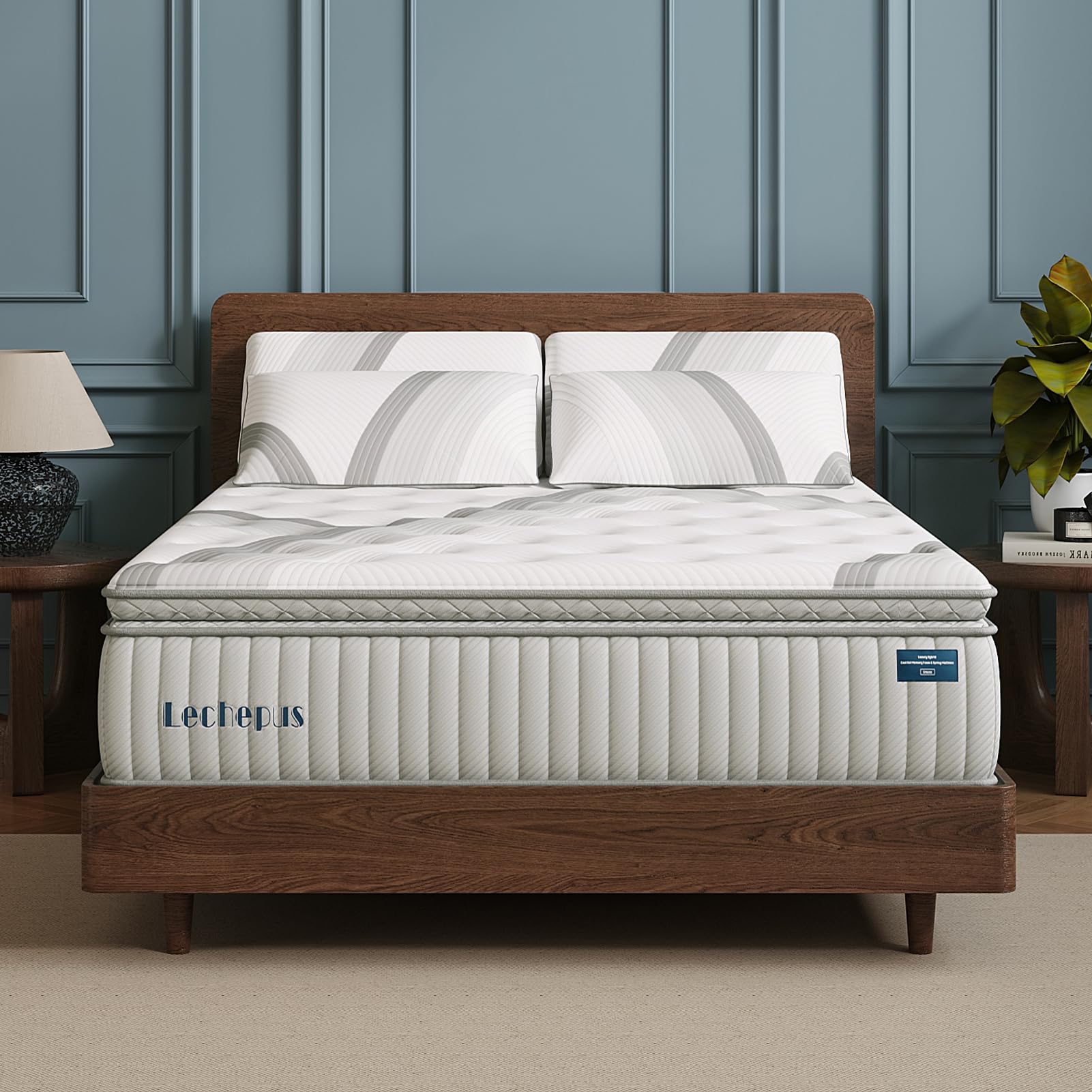 Lechepus Queen Mattress, 12Inch Gel Memory Foam Hybrid Mattress with 7-Zone Individual Pocket Springs Mattress, Queen Size Medium Feel Mattress Bed in Box, Cooler Sleep & Pressure Relief