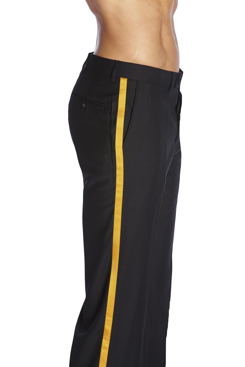 Concitor Men's TUXEDO Pants Flat Front w/GOLD Satin Band Stripe Black Color 36