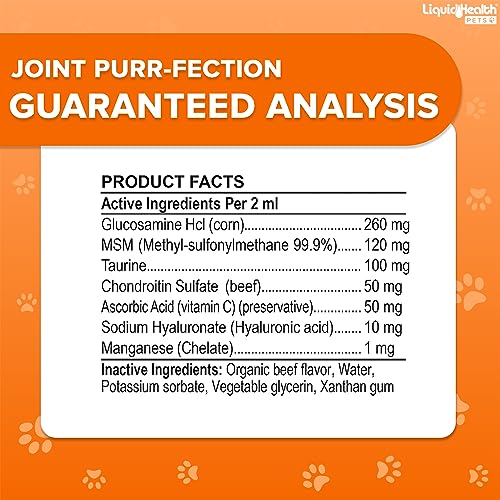 LIQUIDHEALTH 2.3 Oz Liquid Cat Glucosamine Joint Purr-Fection - Hip and Joint Health Relief Support, Chondroitin Feline Droppers -Senior Older Cats, Kittens - (2 Pack)