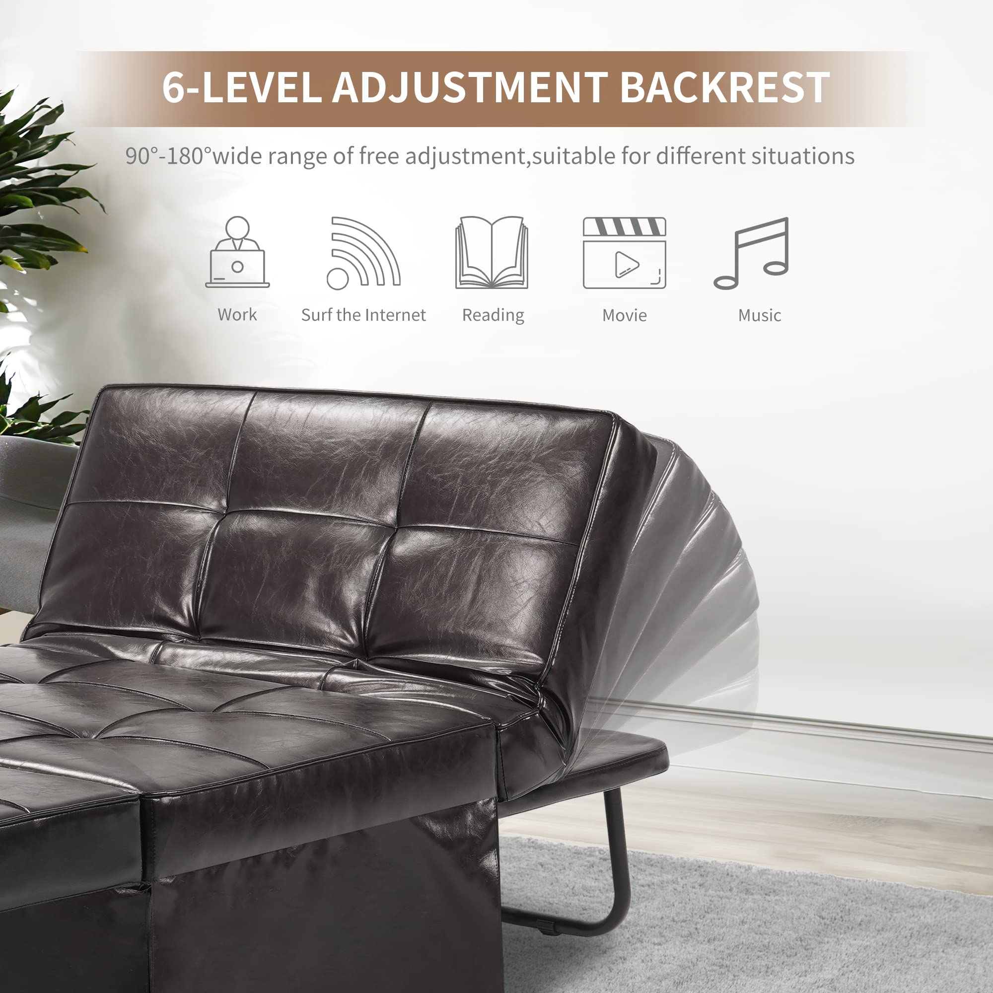 Diophros Sofa Bed, Convertible Chair 4 in 1 Multi-Function Modern Folding Ottoman Guest Bed with Adjustable Sleeper for Small Room Apartment, Large