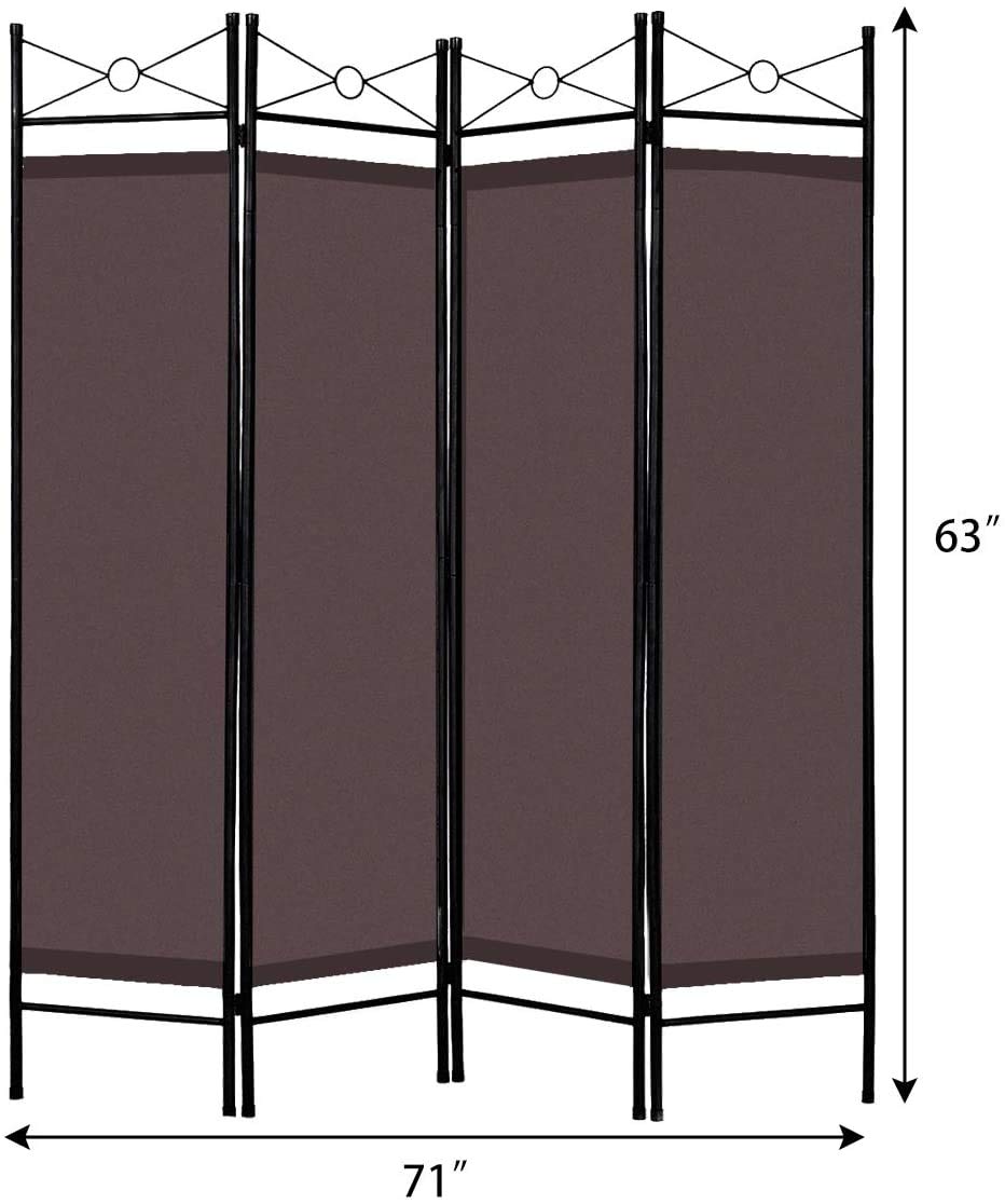 Squareful 4-Panel Room Divider, 6ft Folding Freestanding Screen w/Steel Frame & Fabric Surface, Portable Privacy Partition for Home Office, Brown