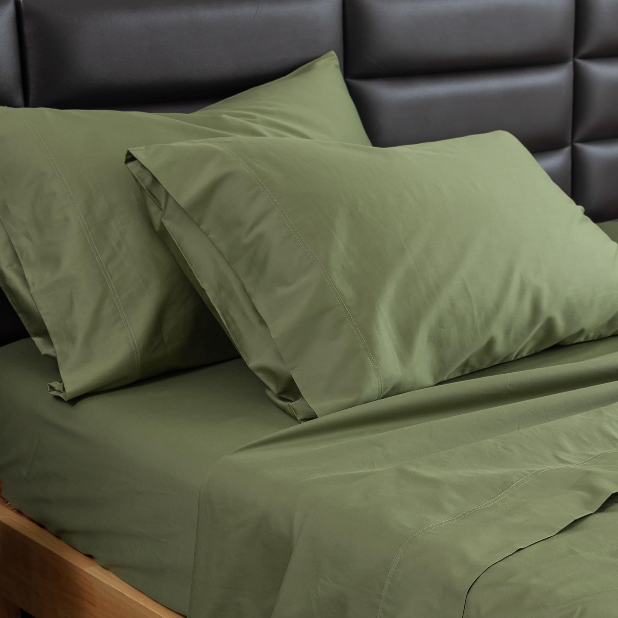 COSYBAY QUEEN Size Bed Sheets Set - 4 Piece Bedding - Sage Green 100% Cotton, 600 Thread Count Sheets -Wrinkle Free, Unfadable, Stain Resistant,Extra Soft - Deep Pocket 16 Inch - Easy Fit Fitted Sheet