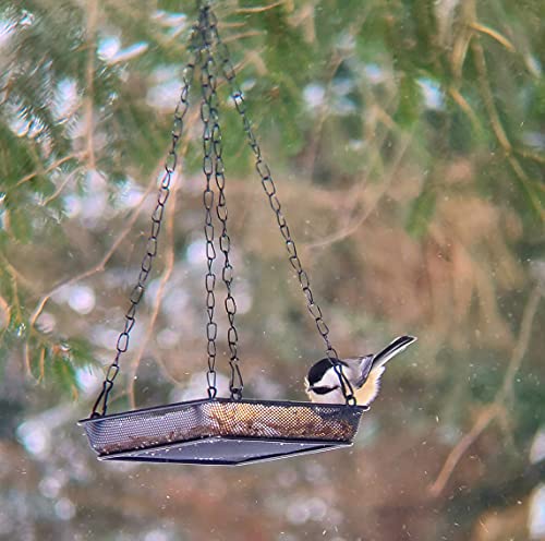 Hanging Bird Feeder Tray Platform Metal Mesh Seed Tray for Bird Feeding Outdoor Garden Decoration for Wild Backyard Attracting Birds