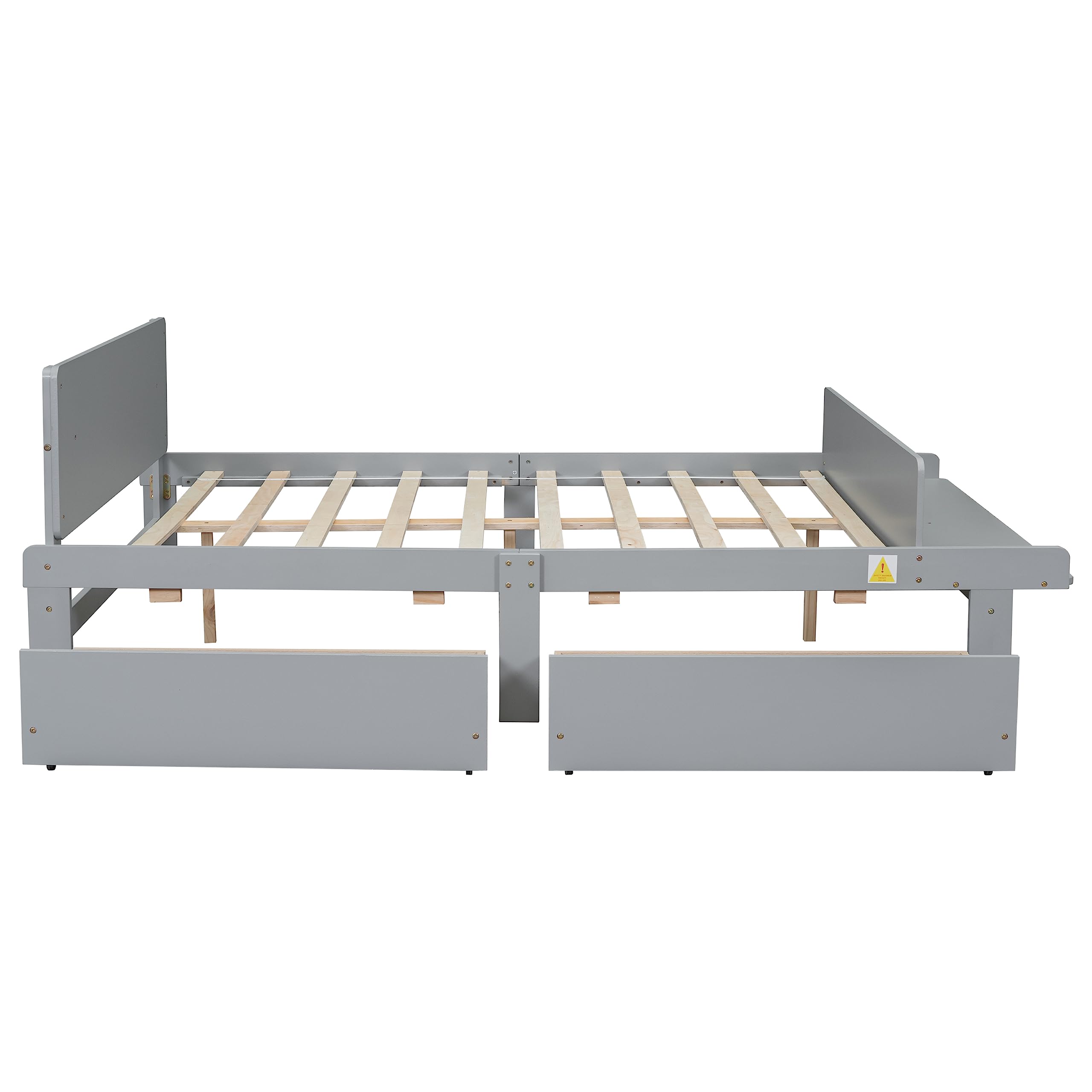 Kids Bed Twin Size, Wood Platform Bed with Headboard and Footboard Bench, Wooden Twin Bed Frame with Slats Support for Boys Girls, No Box Spring Needed, Gray