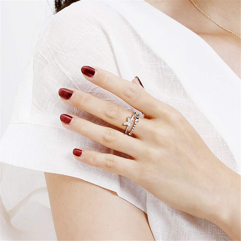 CZ Butterfly 925 Sterling Silver Ring for Women Crystal Promise Statement Stacking Expandable Open Rings Adjustable Hand Made Jewelry Dainty Birthday Anniversary Christmas Valentines Gifts