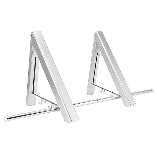 Retractable Clothes Hanger, Retractable Clothes Drying Rack Recessed Design Strong Load Bearing Wall Mounted Thickened for Bathroom for Office (Silver)