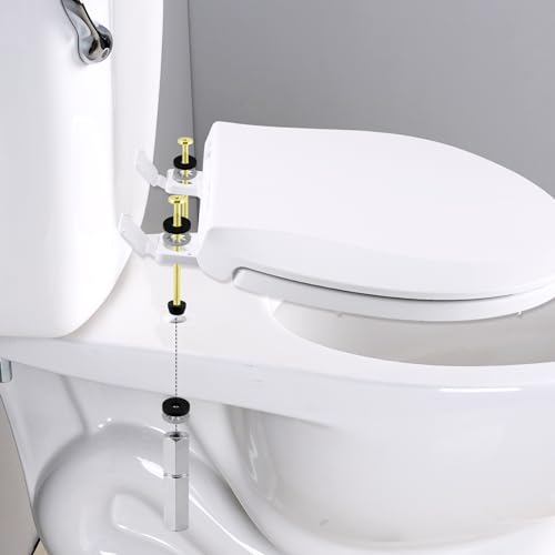 Hibbent 2 PCS Universal Toilet Seat Bolts Kit, Heavy Duty Solid Brass Toilet Bolts with Extra Long Stainless Steel Downlock Nuts Rubber Washers Gaskets, Easy to Install - Bathroom Toilet Repair Screw