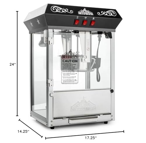 Olde Midway Bar Style Popcorn Machine Maker Popper with 8-Ounce Kettle - Black