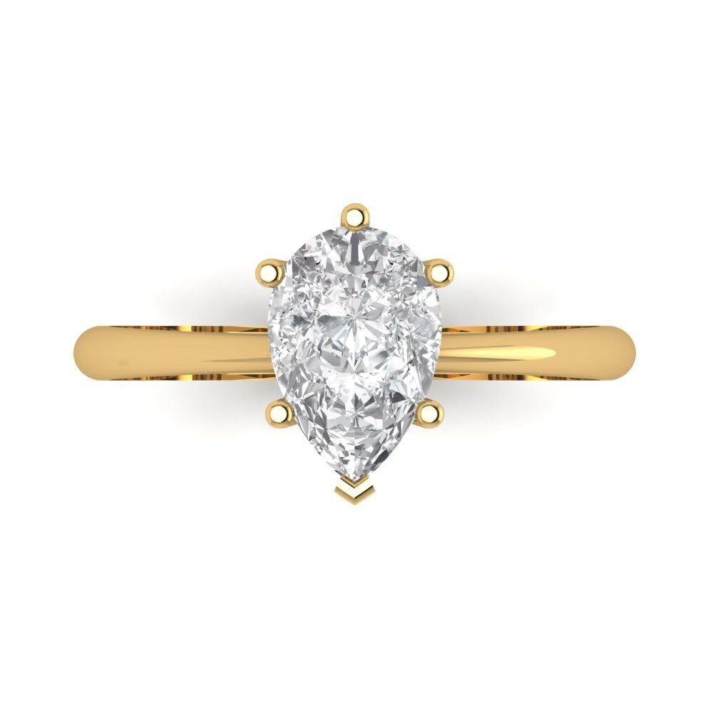 Clara Pucci 2.0 ct Pear Cut Solitaire Genuine Moissanite Wedding Bridal Designer Anniversary Engagement Ring in 14k Yellow Gold for Women