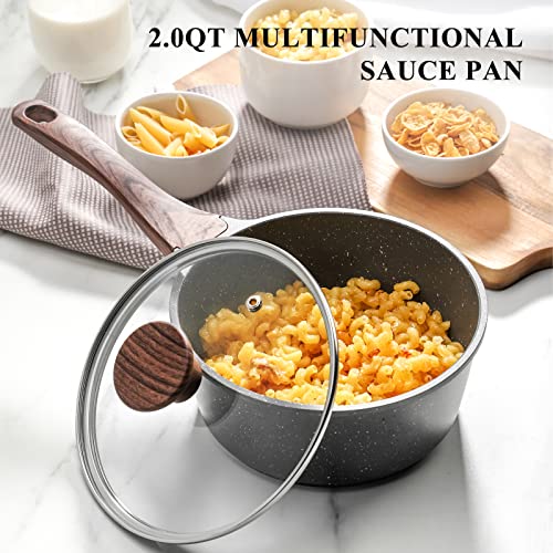 SENSARTE Nonstick Sauce Pan with Lid, 2QT Small Sauce Pot with Swiss Granite Coating, Stay-cool Handle, Multipurpose Handy Little Saucepan, Induction Capable, PFOA Free