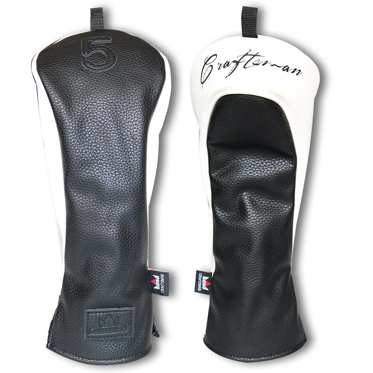 Craftsman Golf Three Pieces 3D Design 1 3 5 Leather Style Driver Fairway Wood Head Cover (Black & White)