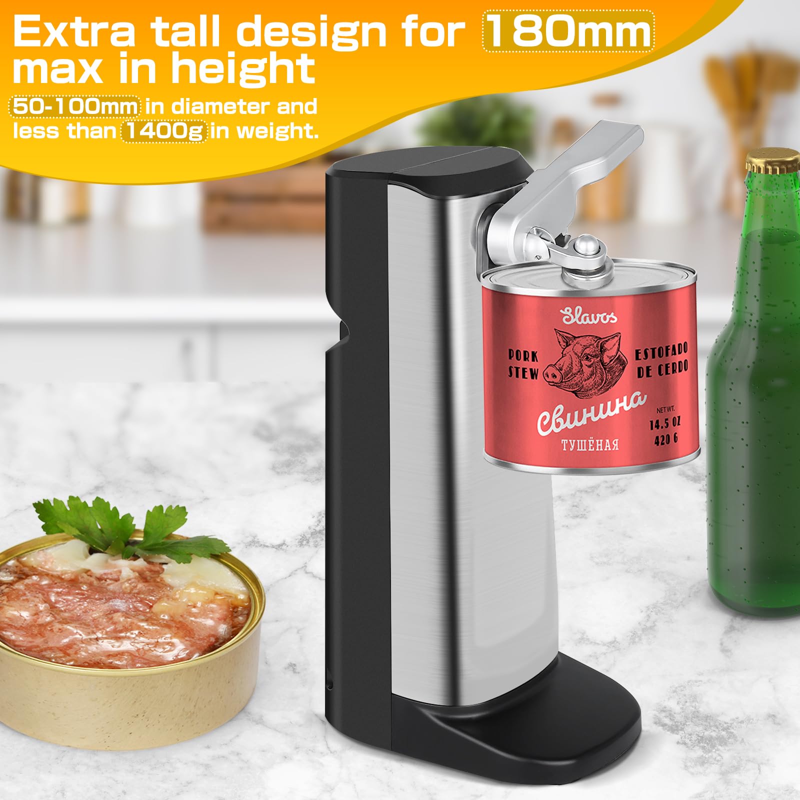 Davivy Electric Can Opener,Stainless Steel Tall Automatic Can Opener, Knife Sharpener and Bottle Opener