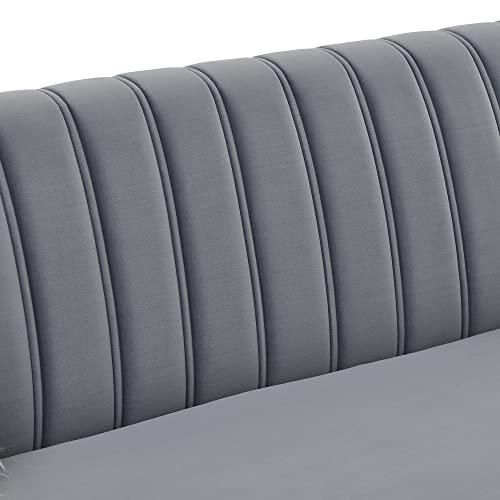 Melpomene Velvet Living Room Loveseat Sofa with Mirrored Side Trim,Faux Diamonds and 2 Villose Pillows,Grey
