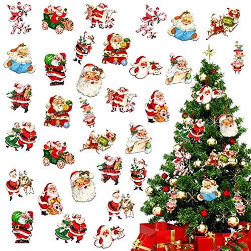 Vintage Christmas Decorations Christmas Tree Ornaments - 32Pcs Christmas Santa Claus Ornaments Merry Christmas Banner,Home Wall Office Indoor Decor for Xmas Party Supplies