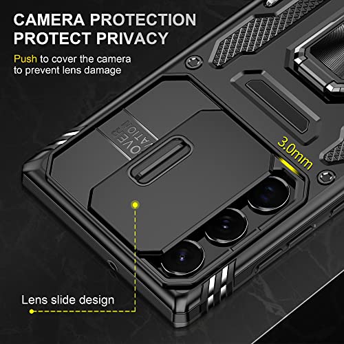 LKPINGAN for Samsung Galaxy S22 Ultra 5G Case with Slide Camera Cover &360 Degree Rotating Ring Kickstand, Military Grade Drop Protection Rugged Shockproof Case for Galaxy S22 Ultra 6.8 Inch Black