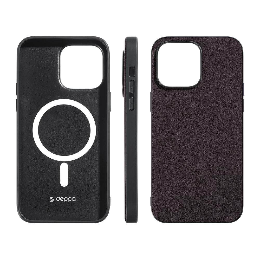 Deppa Alcantara case for iPhone 14 Pro Max (6.7') Shockproof Slim Magnetic Cover with Magsafe Wireless Charging [Genuine Italian Alcantara] Enhanced Camera Protection| (Wine Purple-9076)