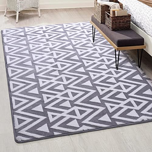 Memory Foam Area Rugs 4'X6' for Bedroom, Room, Plush Geometric Textured Carpets for Kids Room, Shaggy Washable Rug for Nursery Dorm Room Decor, Grey
