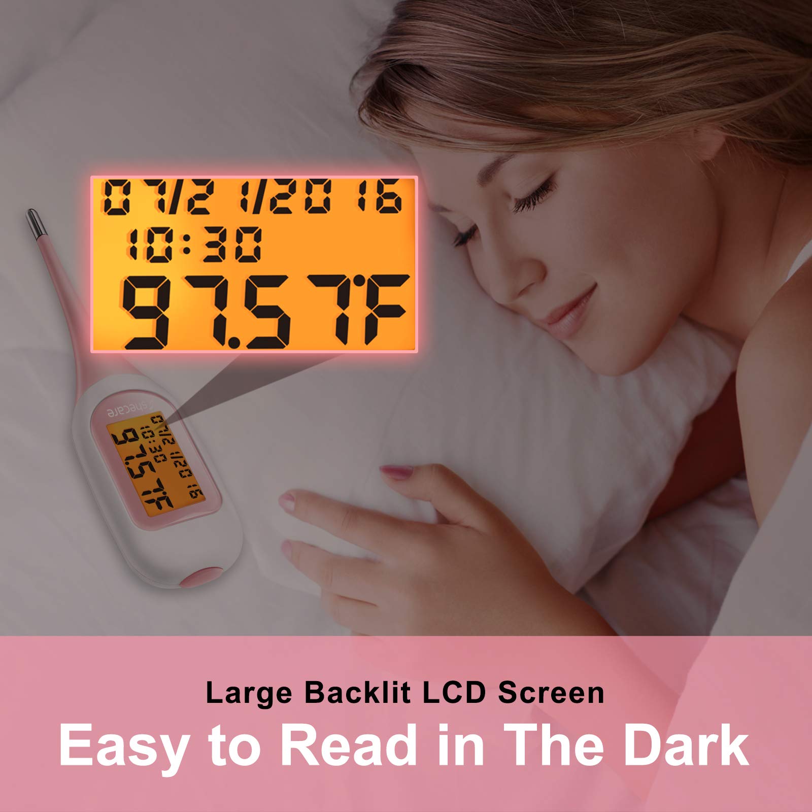 Shecare Smart Basal Thermometer for Ovulation Tracking, Digital Oral Body Temperature Thermometer for Fertility with Backlit, BBT Thermometer with Shecare App(iOS&Android) for Natural Family Planning