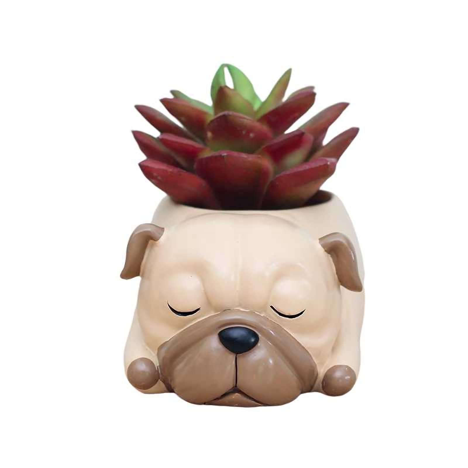 Succulent Pots,Cute Animal Pug Dog Shaped Air Plant Holder Flower Planters-Plants Not in Included