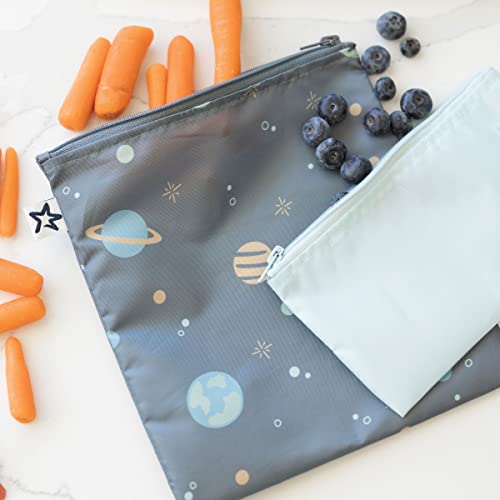 Tiny Twinkle 5 Pack Reusable Snack Bags - Machine Washable, PFAS, PVC, BPA, Phthalate-Free Reusable Baby and Toddler Food Safe Snack Bags (Space)