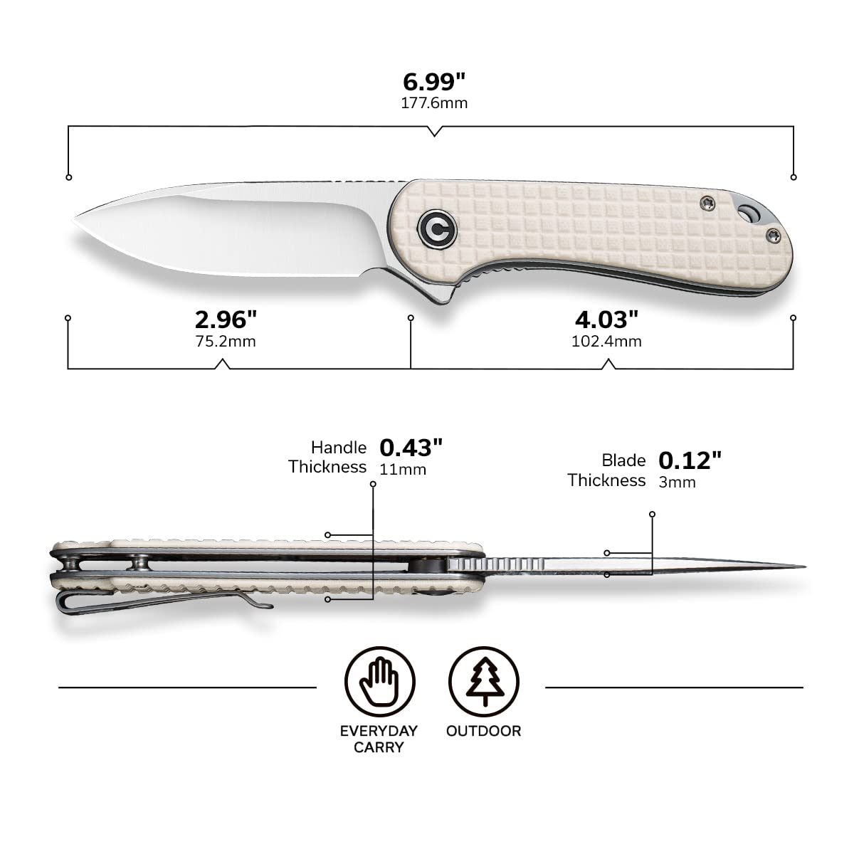 CIVIVI Folding Pocket Knife- Elementum Flipper Knife with 2.96'' D2 Blade G10 Handle, Ideal for Outdoor EDC Gift C907A-3