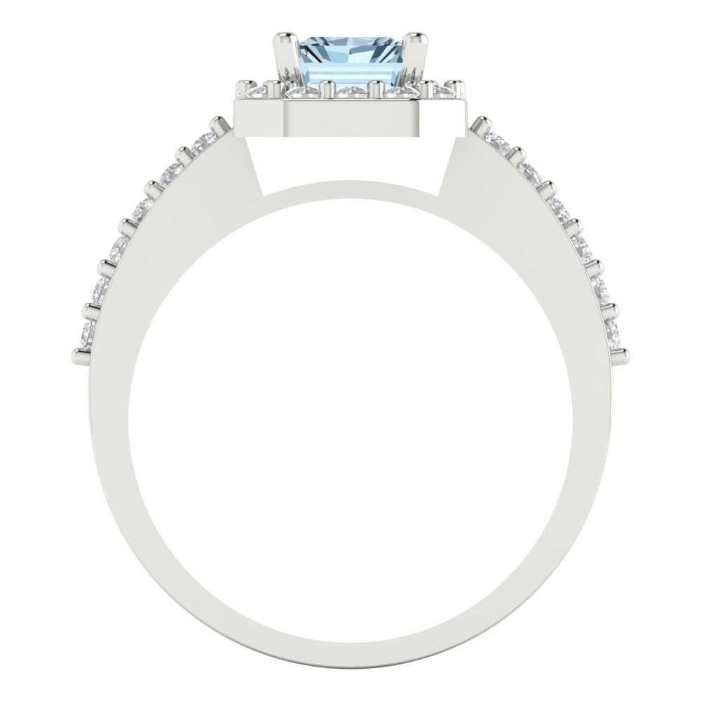 Clara Pucci 2.04ct Emerald Cut Solitaire with Accent Halo Natural Sky Blue Topaz gemstone designer Modern Statement Ring 14k White Gold