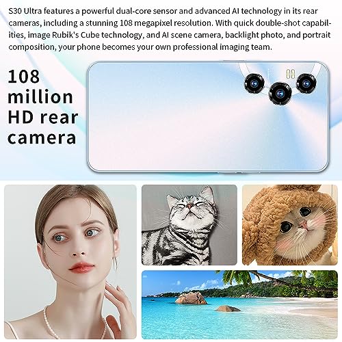 VIQEE Phones U21, 5G Unlocked Phones, 2K FHD+ Screen, Mobile Phones 6GB+256GB ROM+TF 128GB, Snapdragon Gen2 Processor, Smartphone Android Camera 24MP+64+12+12MP, WiFi NFC, Dual Sim - Silver