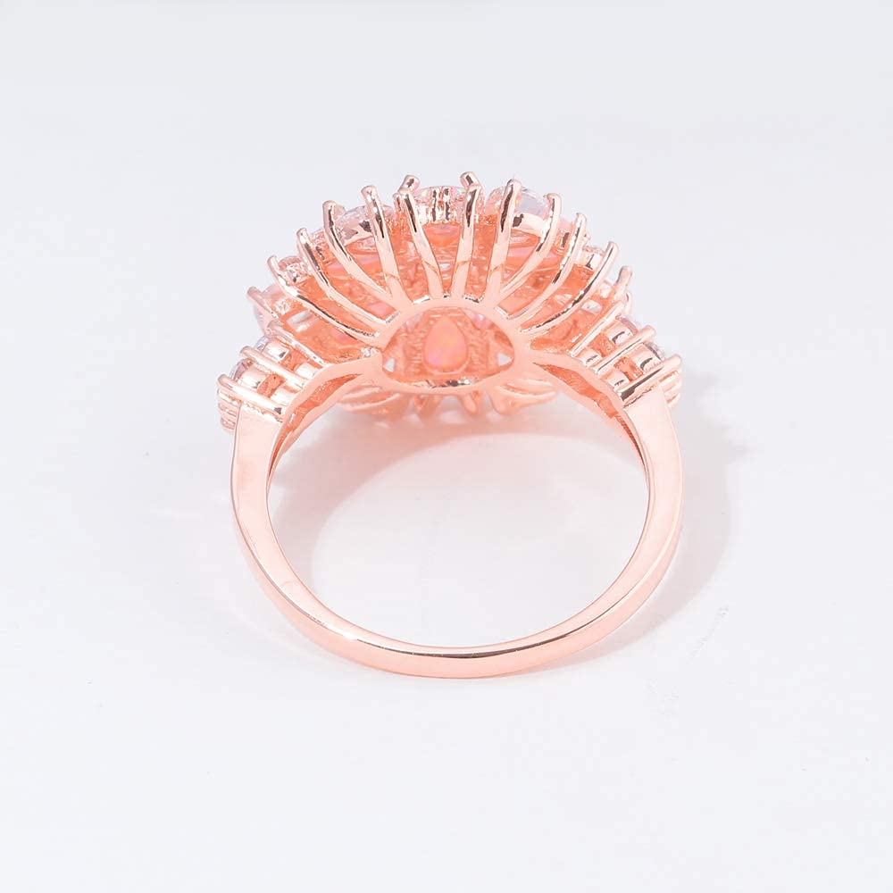 CiNily Flower Opal Ring-Pink Opal Cubic Zirconia CZ Ring 14K Rose Gold Plated Gemstone Promise Engagement Ring for Women (8)