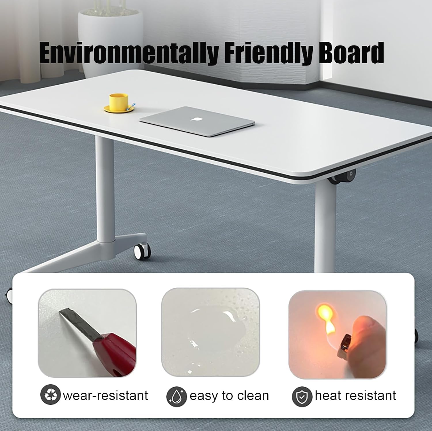 Conference Table Foldable Meeting Tables,4 Pcs Flip Top Mobile Training Table Modern White Portable Table with Silent Wheels Rounded Corner Design for Office,Meeting Room,Classroom (160 * 60 * 75)