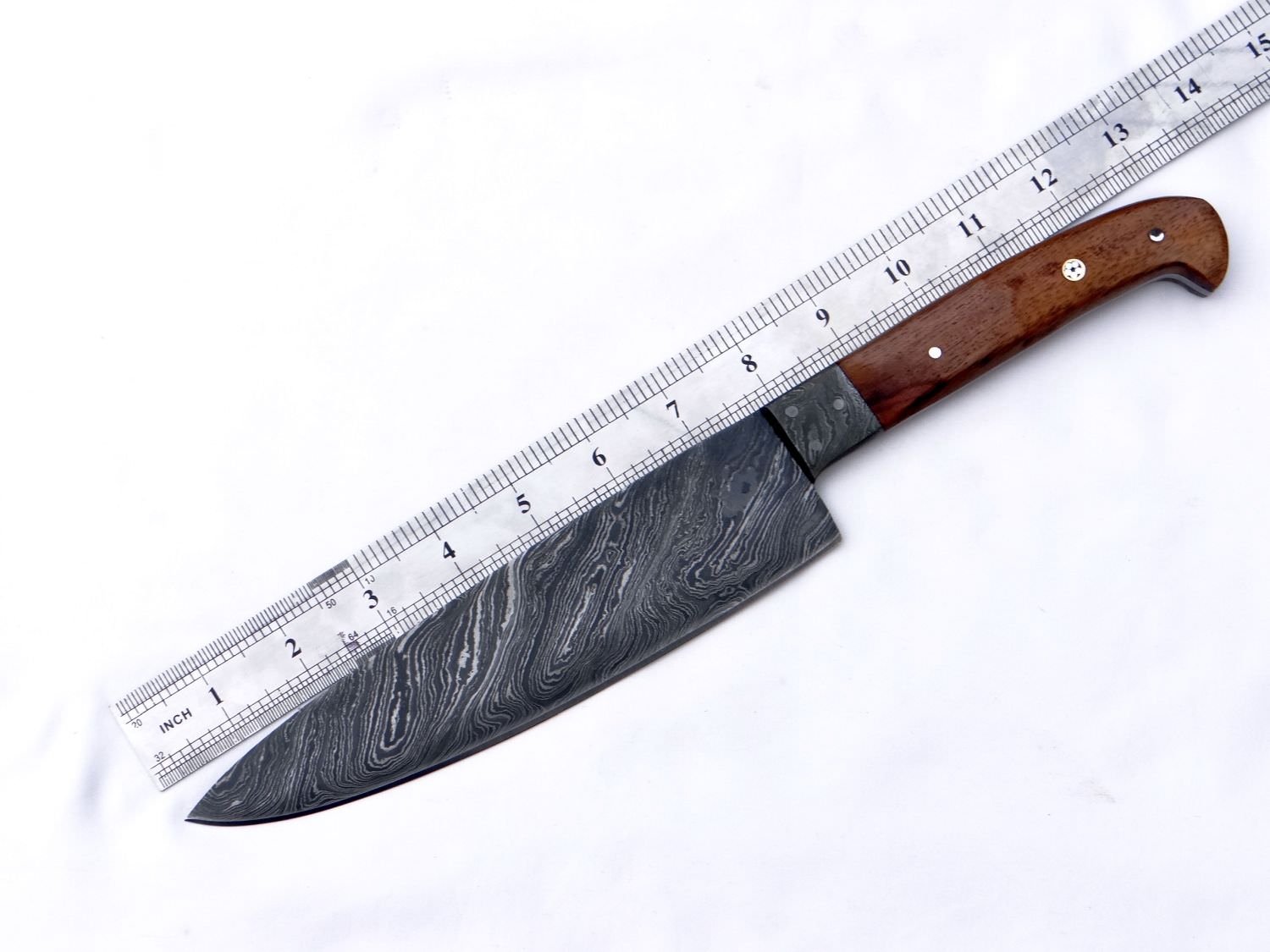 Custom Handmade Kitchen Chef Knife Damascus Steel bolster Walnut Wood 12"