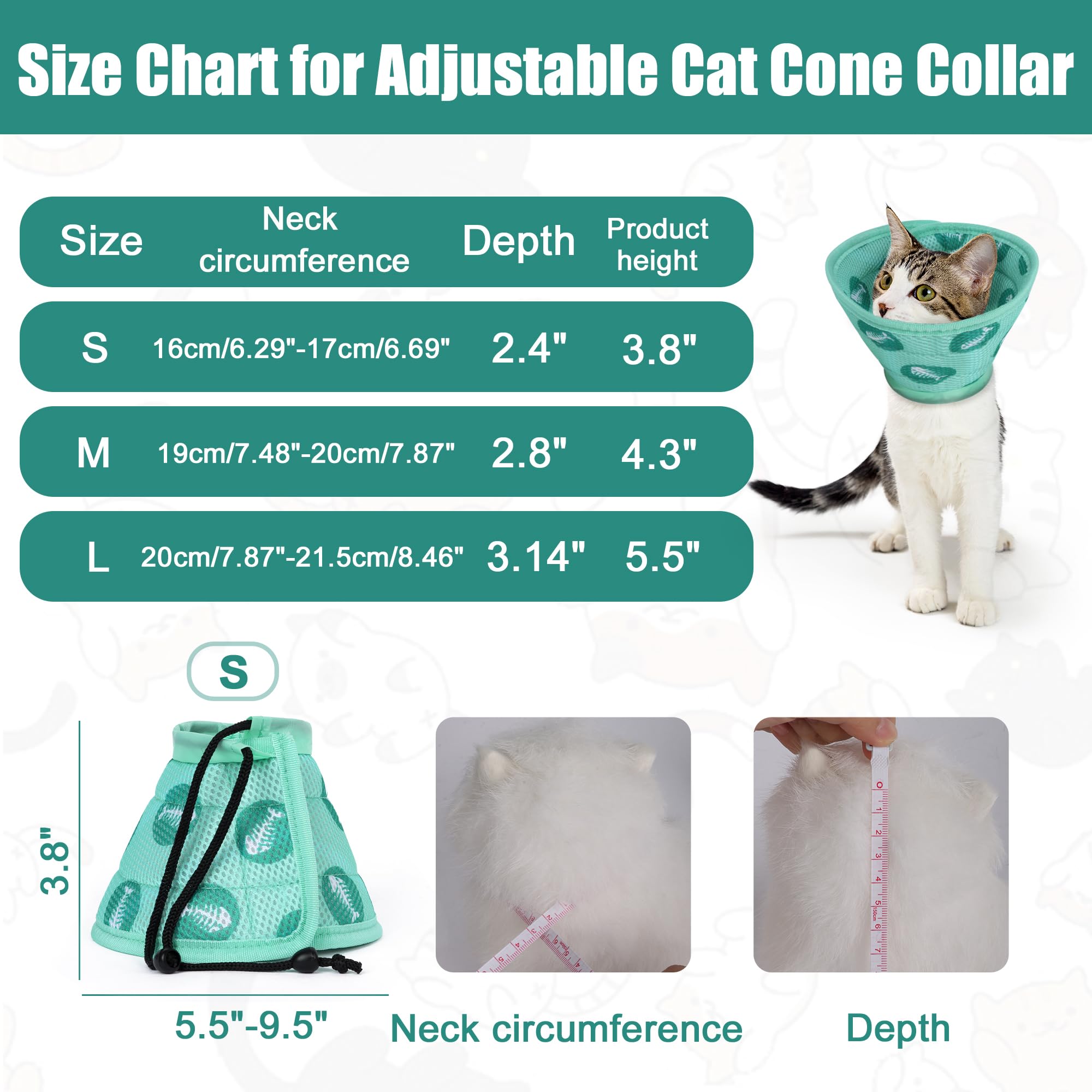 Ledander Soft Cat Cones After Surgery Tall, Cat Recovery Collars & Cones, Cat Neck Cone Alternative Elizabethan Collar for Cats After Surgery Anti-Bite Lick Wound Healing(Green,S)