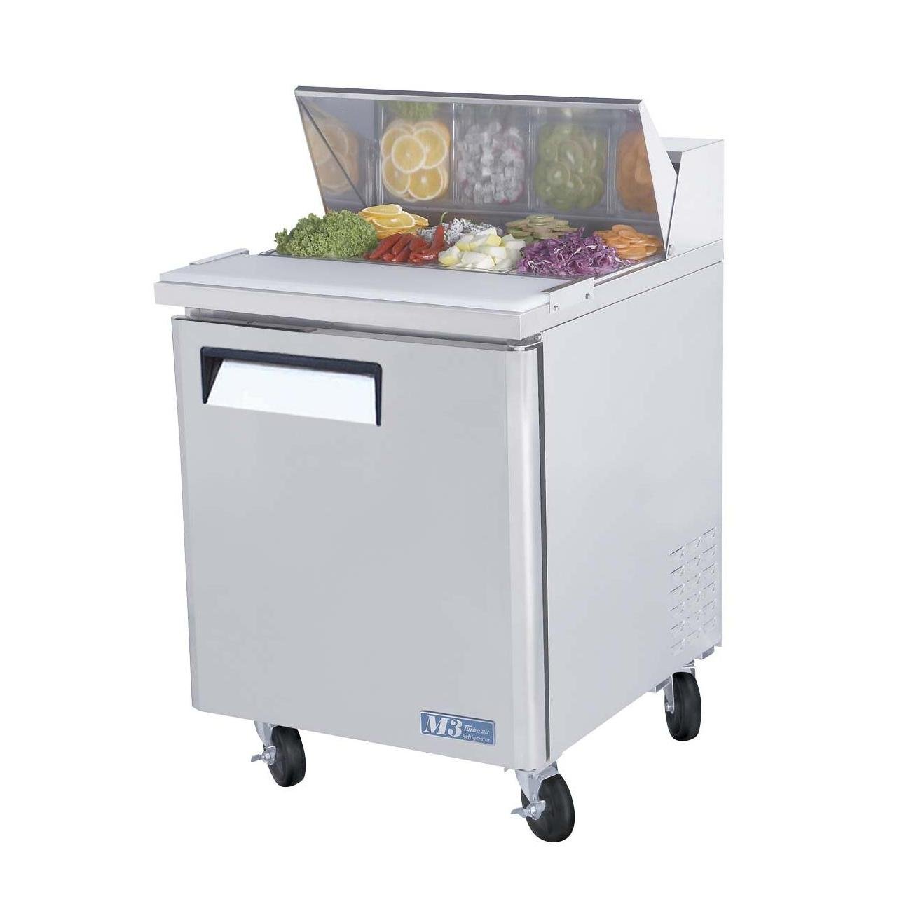 Turbo Air M3 SeriesMST-28-N Sandwich and Salad (1) door prep table rear mounted (7) cu. ft. (8) Pan, no-maintenance condenser, holds temp w/lids open