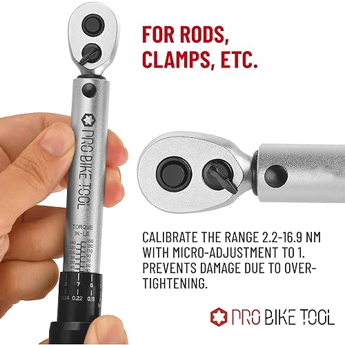 PRO BIKE TOOL 1/4 Inch Drive Click Torque Wrench Set β Inch Pound Nm Dual Readout β Bicycle Maintenance Kit for Road & Mountain Bikes - Includes Allen & Torx Sockets, Extension Bar & Storage Box