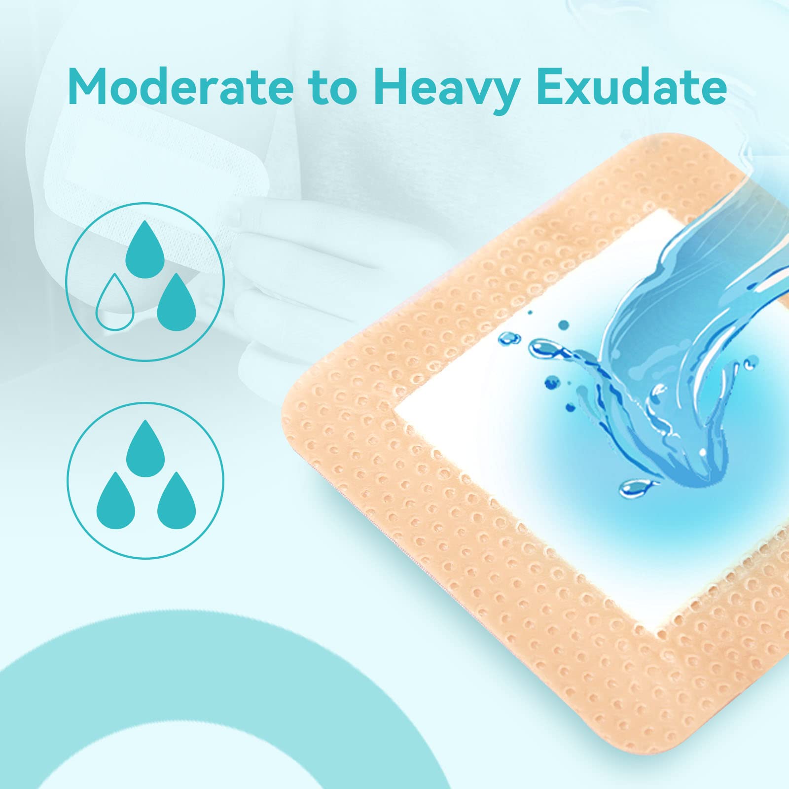 Conkote Silicone Bordered Foam Dressing 2‘’x 5‘’, Water-Resistant & Comfortable, Box of 10 Dressings