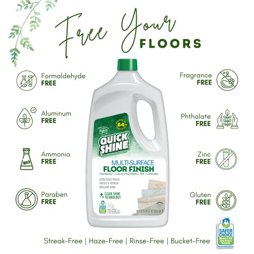 Quick Shine Multi Surface Floor Finish 64oz, 4Pk | Cleaner & Polish to use on Hardwood, Laminate, Luxury Vinyl Plank LVT, Tile & Stone & Hard Surface Floor Mop Refill Pad 12" Wx6 Dx1/2 H