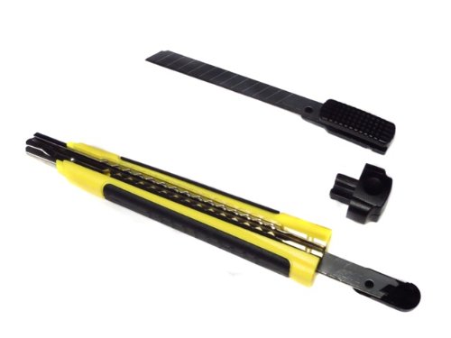 SDI-5414 Snap-off Utility Knife with 12 Set of Sk2+cr Blades, 9mm Rubber Grip Cutter for Right or Left Handed User