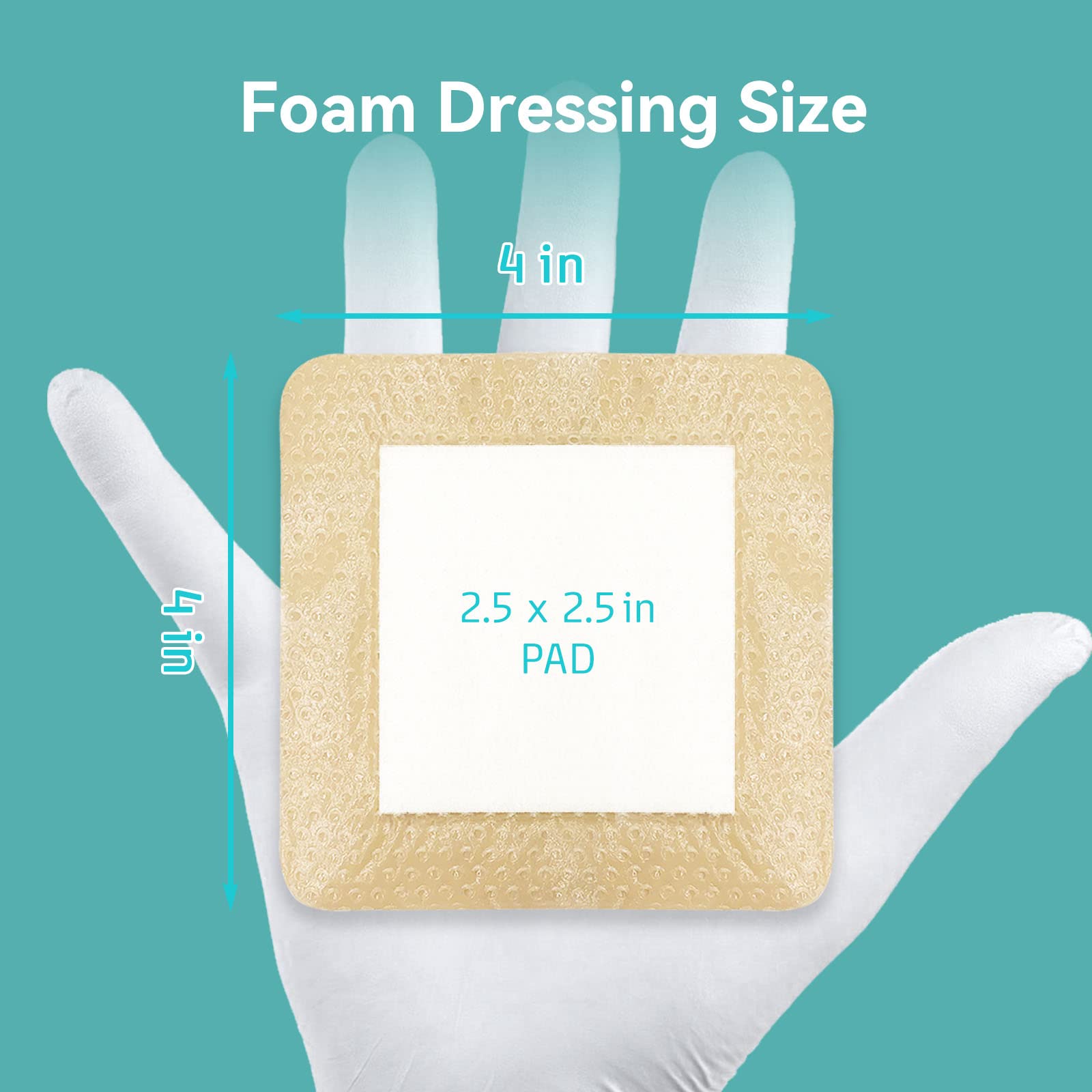 Conkote Silicone Foam Dressings 4'' X 4'', Gentle Adhesive Wound Dressing for Wound Care, Box of 10 Dressings