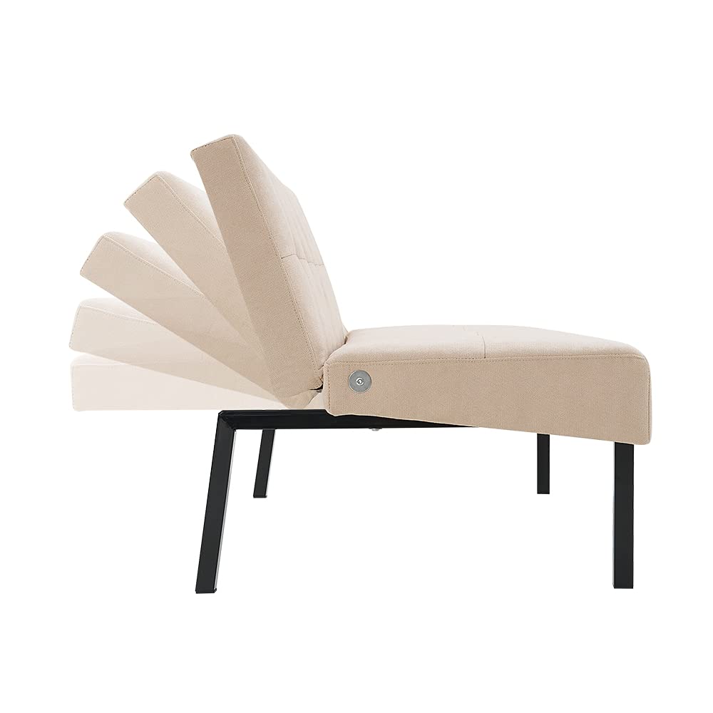 Panana Convertible Sofa Bed, Small Couch Sleeper Linen Upholstered Home Recliner Reclinening Daybed Guest Bed Couch for Living Room Apartment Dorm Bonus Room (Without Drinks Holder, Beige)