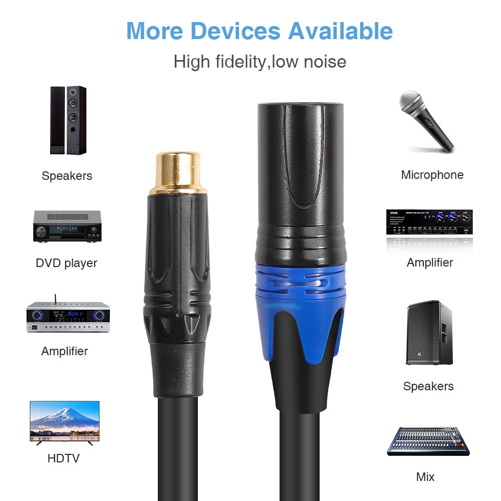 Disino Female RCA to XLR Male Cable,XLR to RCA Converter Audio Adapter Patch Cable - 1 feet