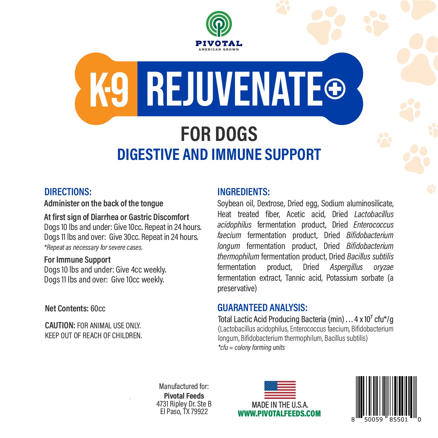 K9 Rejuvenate+ Canine Oral Paste (60g Oral Syringe, Pack of 2) Digestive and Immune Support for Dogs - Dog Supplements for Digestion